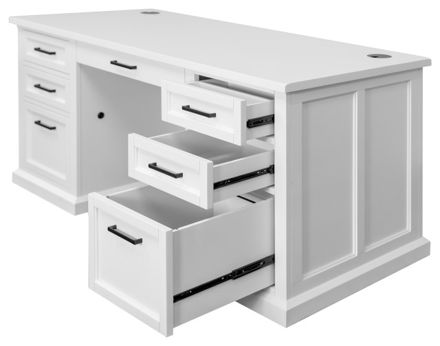 Modern Wood Double Pedestal Executive Desk Fully Assembled White ...