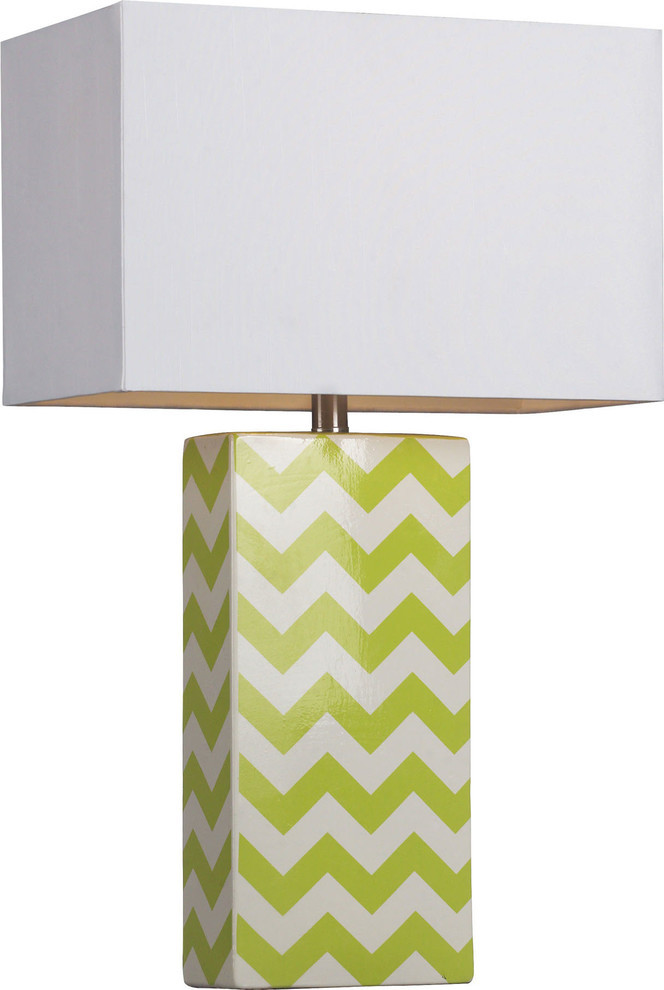 Chevron Print Ceramic Table Lamp, Green and White - Contemporary ...