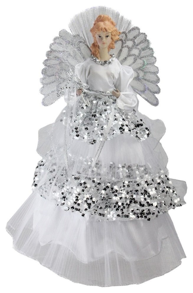 Lighted Battery Operated Fiber Optic Angel Sequined Gown Christmas Tree ...