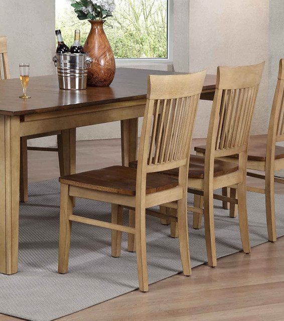 Set of 2 Classic Pecan and Wheat Dining Chairs with Slatted Back ...