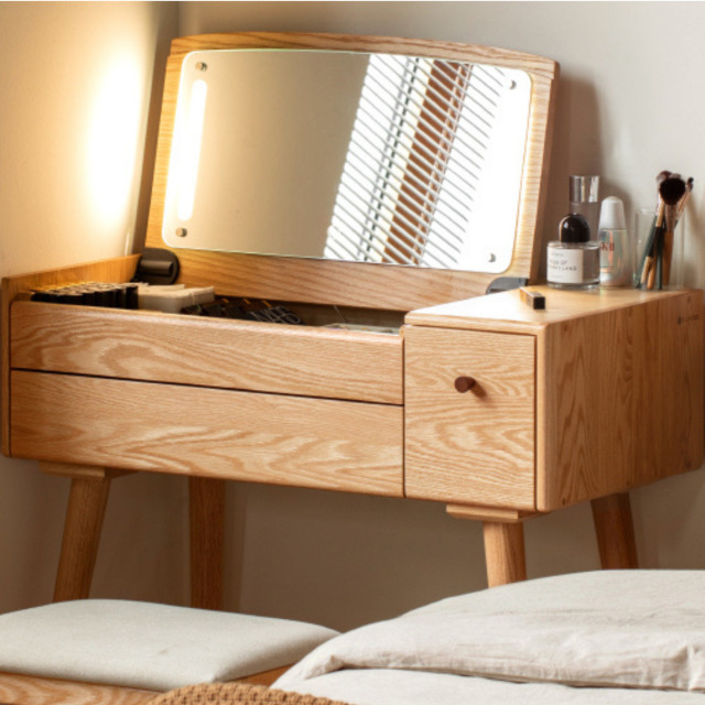 Oak Solid Wood Dressing Table Mirror Led Touch Light - Modern - Bedroom & Makeup Vanities - by ...
