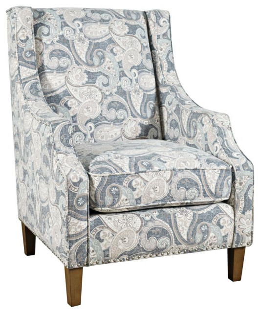 Paisley Fabric Transitional Upholstered Accent Chair with Nailhead Trim ...