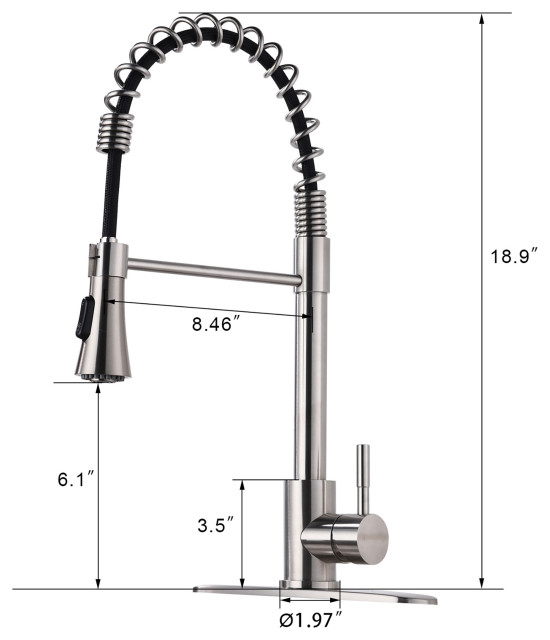 Single Handle Deck Mounted Spring Neck Pull Down Kitchen Faucet with ...