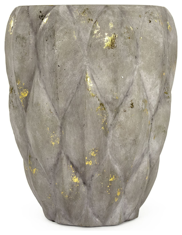 Grey and Distressed Gold Leaf Vase Large - Farmhouse - Vases - by ...