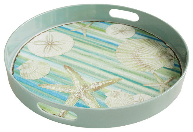 Grasslands Road 15 Inch Round Seashells Serving Tray - Beach Style ...