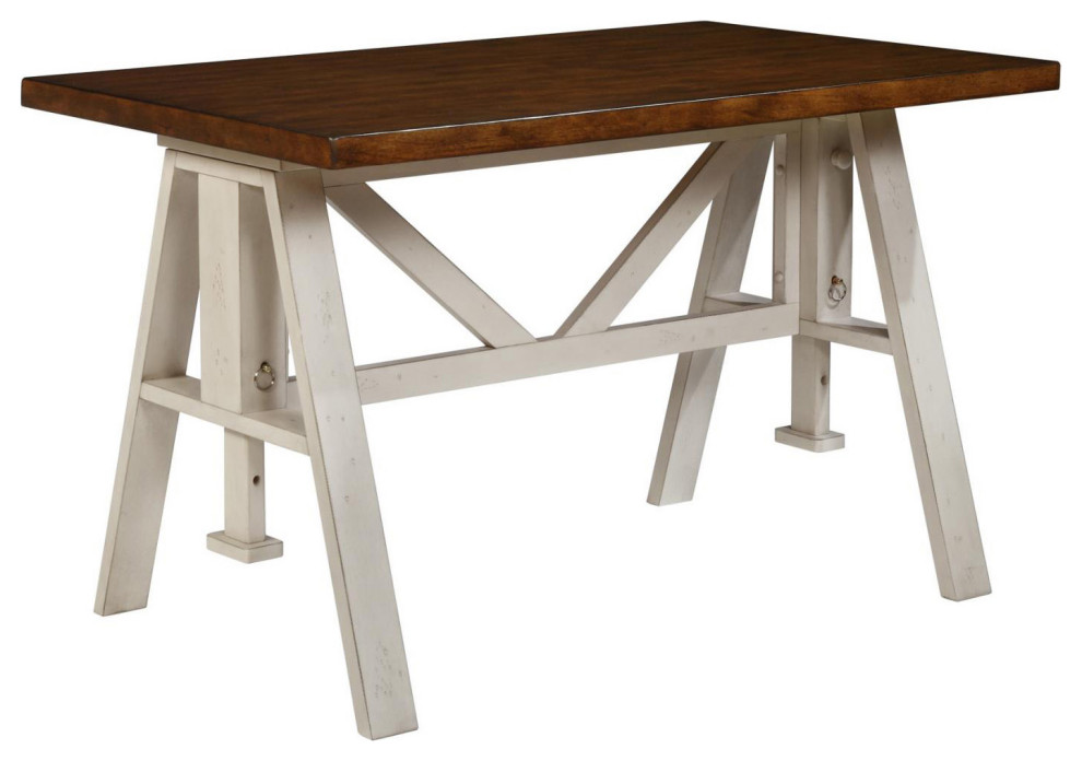 Rustic Off White and Maple Sawhorse Hardwood Dining Table - Industrial ...