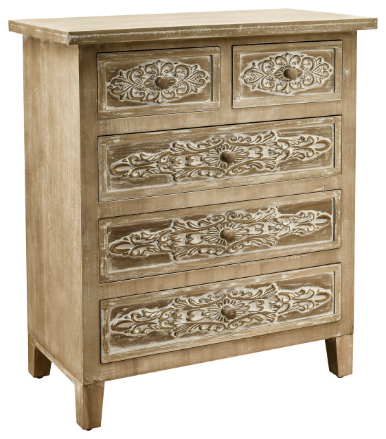 Accent Chests Hand-Carved Accent Drawer With 5 Spacious Drawers ...