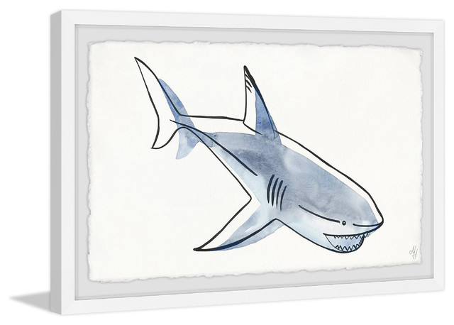 "Swimming Shark" Framed Painting Print, 30"x20" - Beach Style - Prints ...