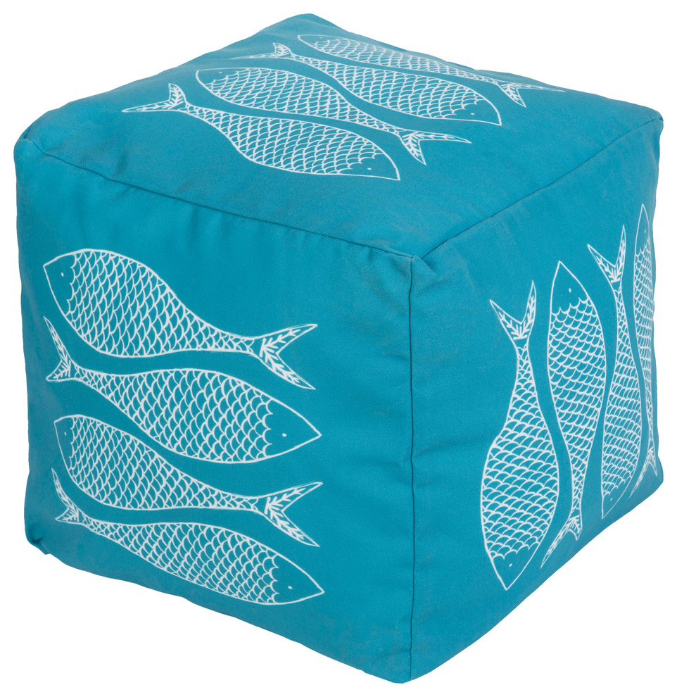 Surya Poufs Cube Pouf, Sky Blue, Ivory, 18 x 18 x 18 - Beach Style - Floor Pillows And Poufs ...