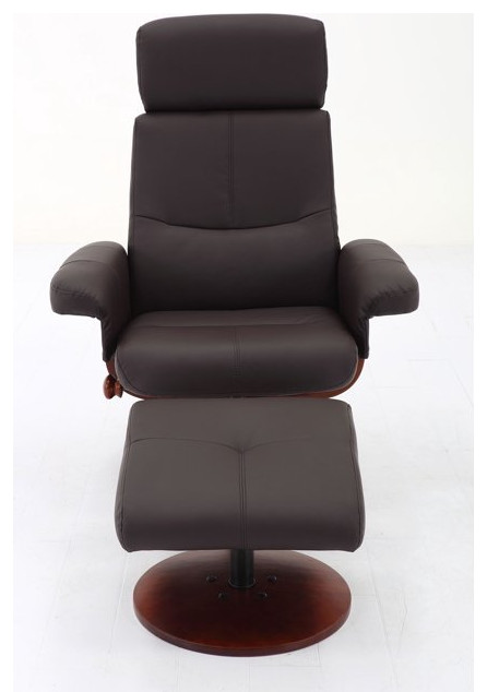 Modern Swivel Recliner Chair and Footstool with Brown Faux Leather Seat ...