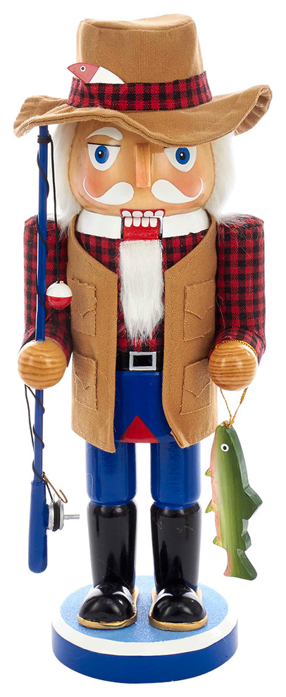 15" Wooden Fisherman Nutcracker - Rustic - Holiday Accents And ...