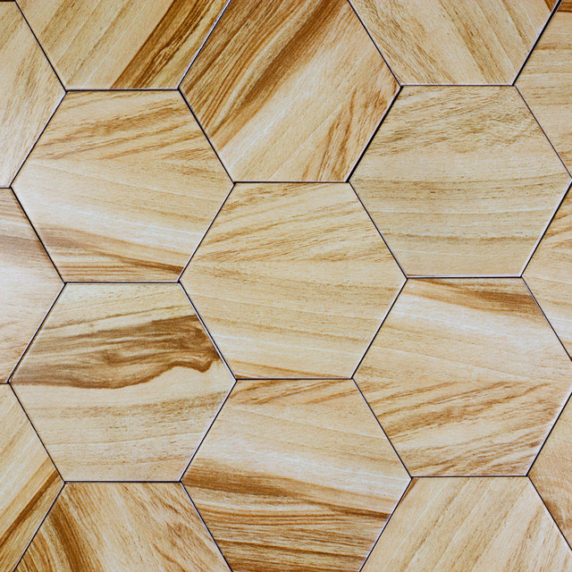 8"x8" Hexagon Fresh Pine Wood Look Ceramic Plank Floor Tile, Set of 10 ...