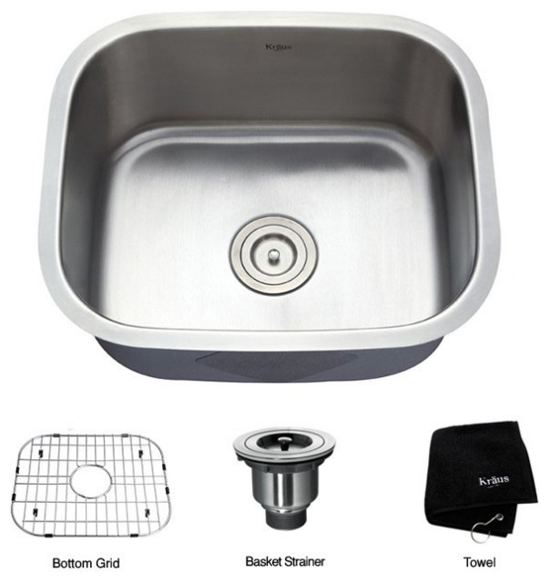Kraus KBU11 20 inch Undermount Single Bowl Stainless Steel Kitchen Sink ...