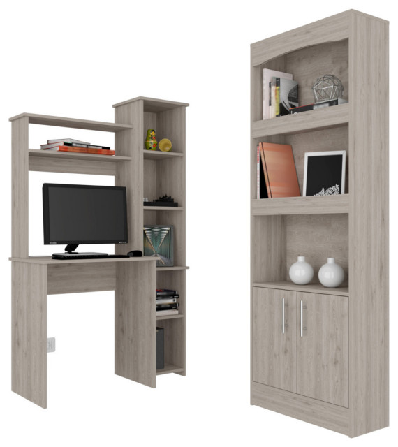 Detroit 2 Piece Office Set, Bookcase and Desk, Light Gray ...