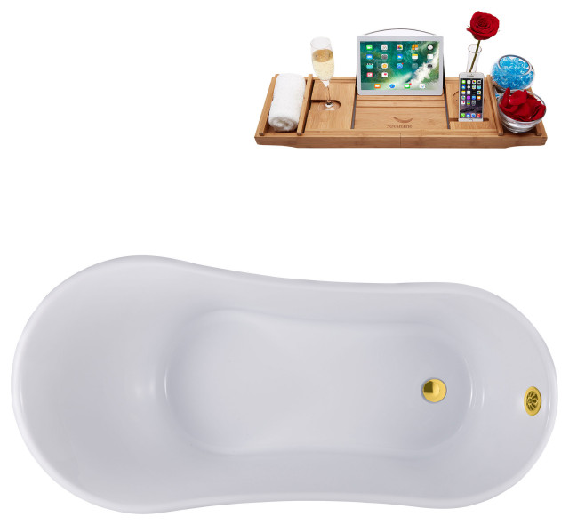 63" Streamline N351BL-GLD Soaking Clawfoot Tub and Tray With External ...