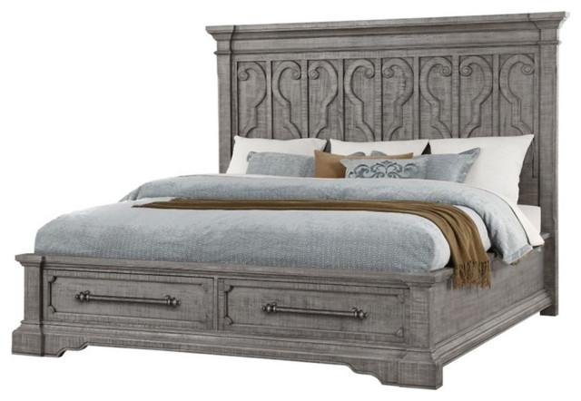 ACME Artesia Queen Bed With Storage, Salvaged Natural, Queen Size ...