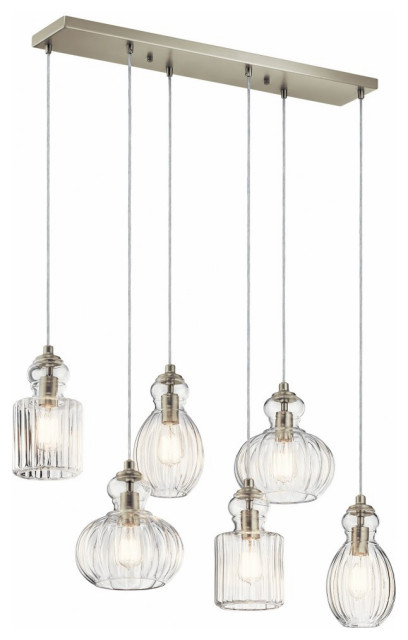 6 light Double Linear Pendant - 12.25 inches wide-Brushed Nickel Finish ...