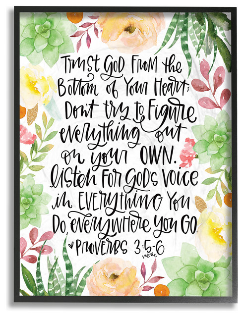 Trust In God Floral Succulents Cursive Hand Lettered Framed Giclee, 11 ...