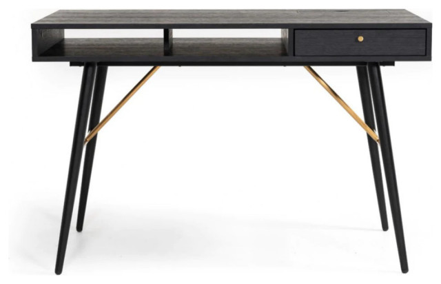 Stan Modern Black Oak and Gold Desk - Midcentury - Desks And Hutches ...