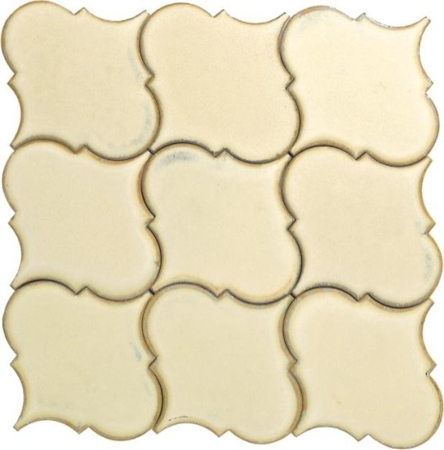 6x6 Porcelain Mosaic Calabash Ivory, White And Blue - Mediterranean ...