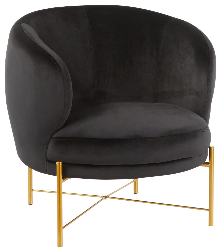 Chloe Contemporary Accent Chair, Gold Metal/Black Velvet - Midcentury ...
