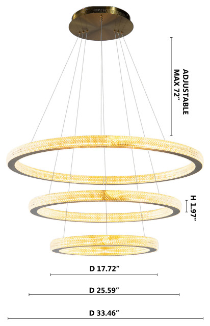 3 Tier Gold LED Chandelier With Clear Acrylic Diffusers - Contemporary ...