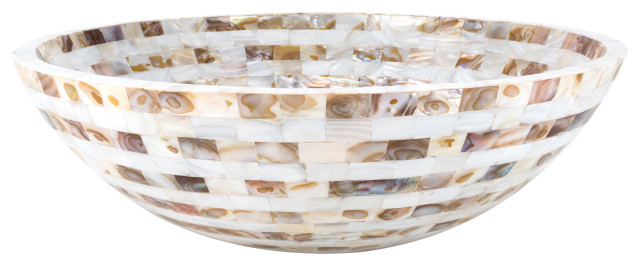 Mother of Pearl Seashell Vessel Sink Gold and White Cube Bands Inlay ...