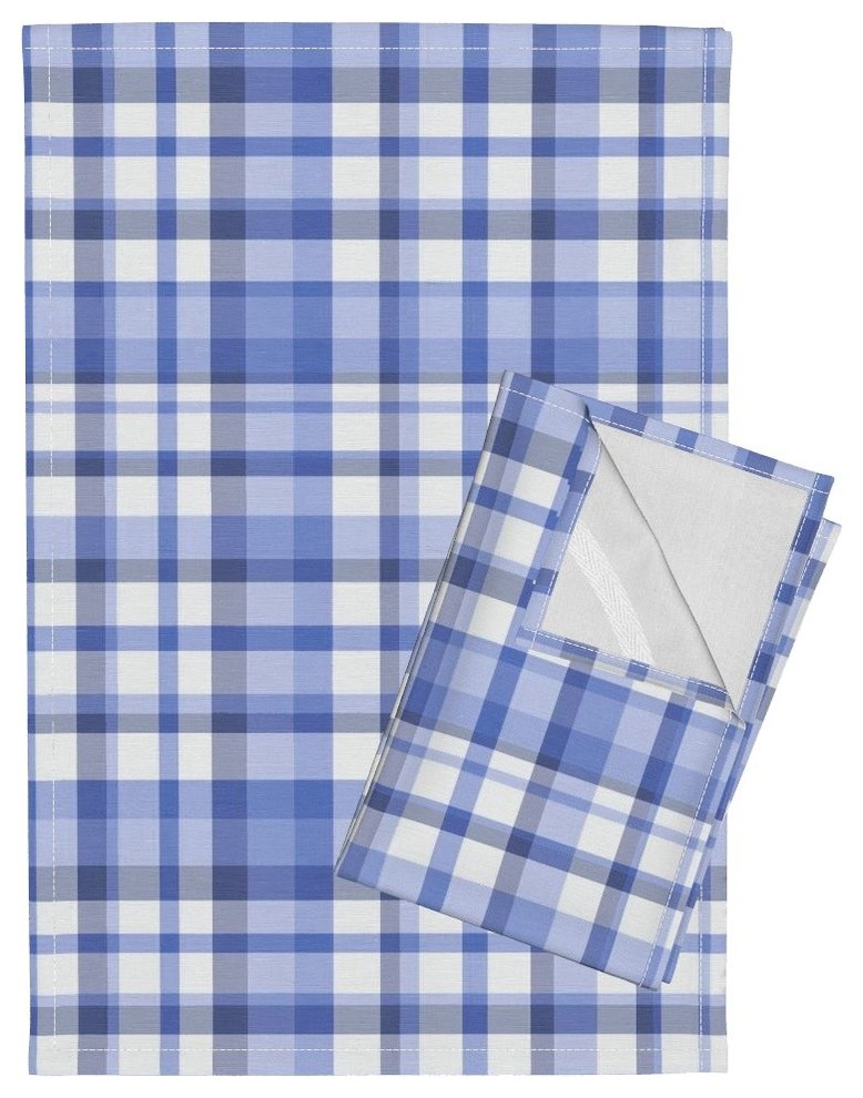 Blue Plaid Linen Cotton Tea Towels, Set of 2, 16 x 24 - Farmhouse ...