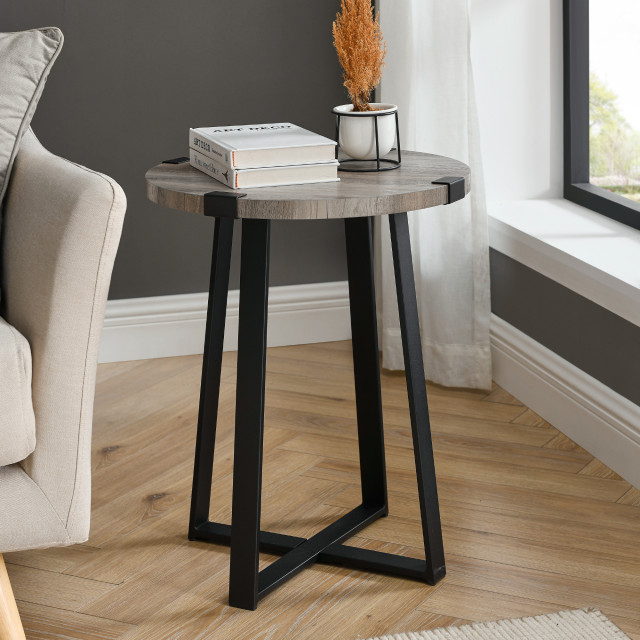 18" Metal Wrap Round Side Table - Industrial - Side Tables And End ...