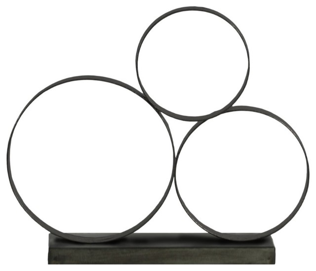 Metal Horizontal 3-Rings Abstract Sculpture on Rectangular Base ...