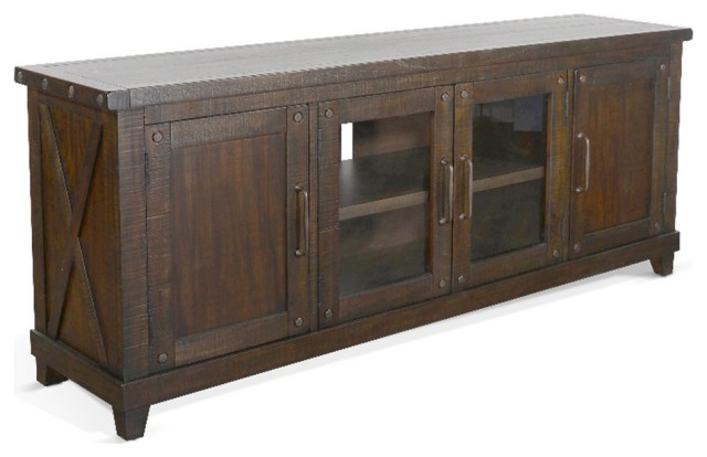Sunny Designs Vivian 74" Modern Mahogany Media Console - Desert Rock/Light Brown - Rustic ...