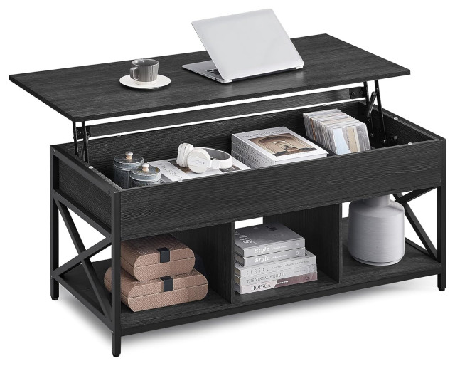 Industrial Modern Coffee Table, X-Sides With Shelf & Lift Up Top ...