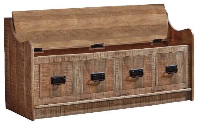 Benzara BM238376 48 Inches Lift Top Storage Bench With Fake Drawer ...