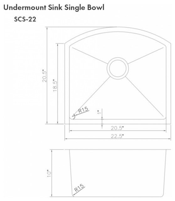 ZLINE 22 In. Under Mount Sink, Stainless Steel, Single Bowl, SCS-22 ...
