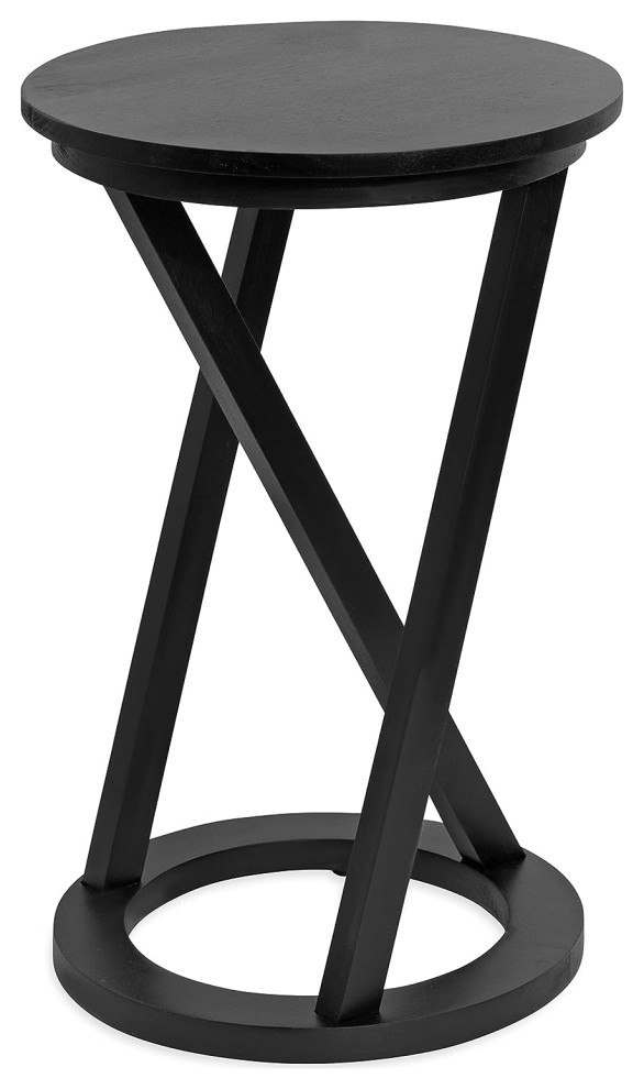 Modern End Table, Lower Open Shelf & Round Top With Slanted Legs ...