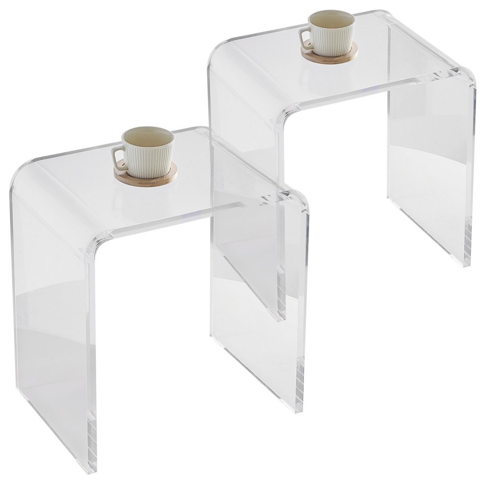 VEVOR Acrylic End Table 2-Piece C-Shaped Lucite Clear Side Tables for ...