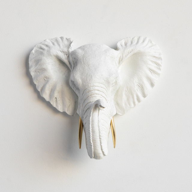 Faux Mini White Elephant Gold Tusks Wall Decor, White and Gold ...
