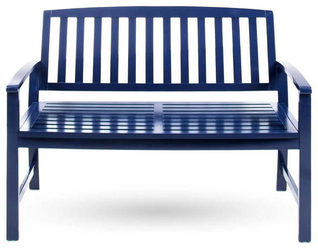 Navy Blue Outdoor Bench, Weather-Resistant Acacia Wood Frame and ...