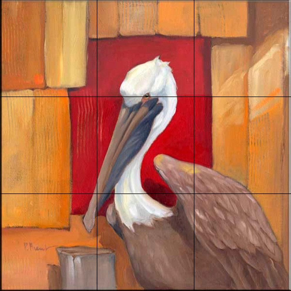 Tile Mural, Pelican At The Dock by Paul Brent, 18" x 18" (9 Tiles ...