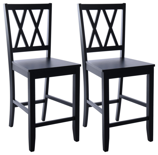 Set of 2 Double-X Wood Counter Stools - Transitional - Bar Stools And ...