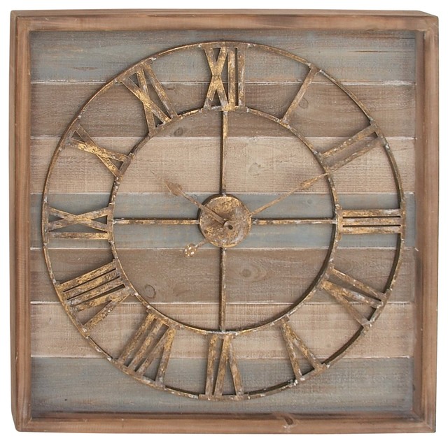 Contemporary Brown Metal Wall Clock 44444, 30" x 2" x 30" - Farmhouse ...