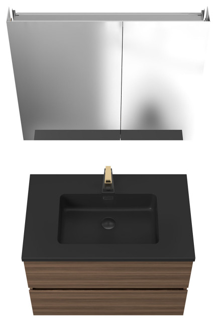 ConceptBaths Edith Wall Mount Bathroom Vanity With Black Top, 30 ...