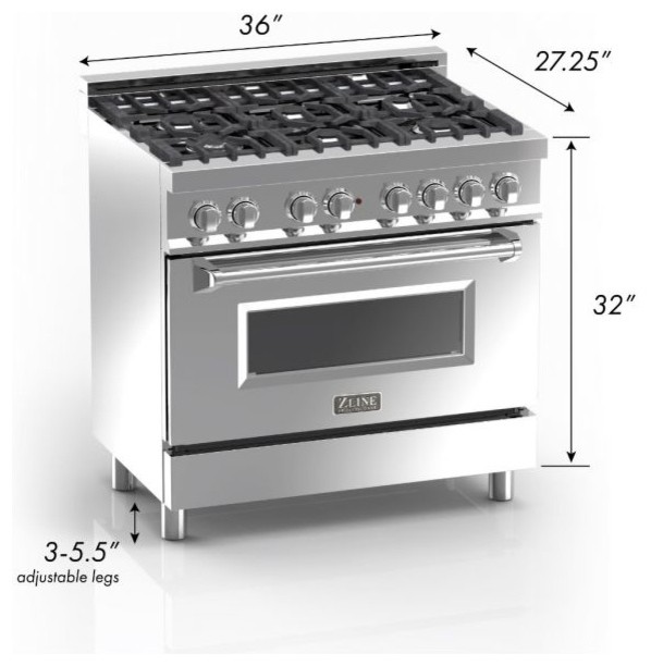 ZLINE 36" Range Gas Stove/Electric Oven, DuraSnow and Black Matte Door ...