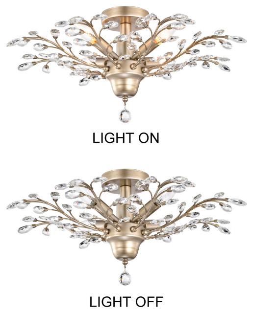 Cathy 4-Light Crystal Leaves Flush Mount in Brushed Champagne Silver ...