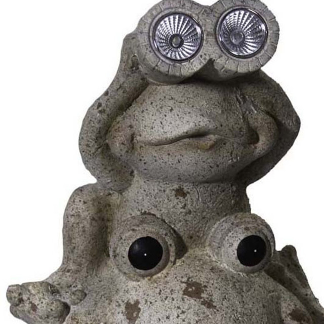 20" Two Tan Curiuos Solar Eye Frogs Outdoor Statue - Eclectic - Garden ...
