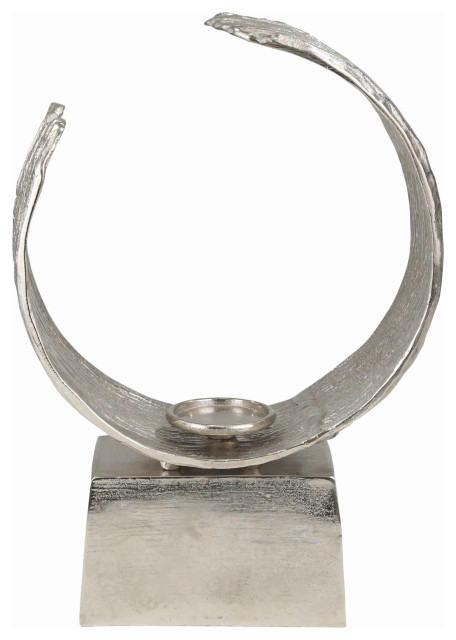 Aluminum Sculpture Pillar Candle Holder with Block Base, Silver ...