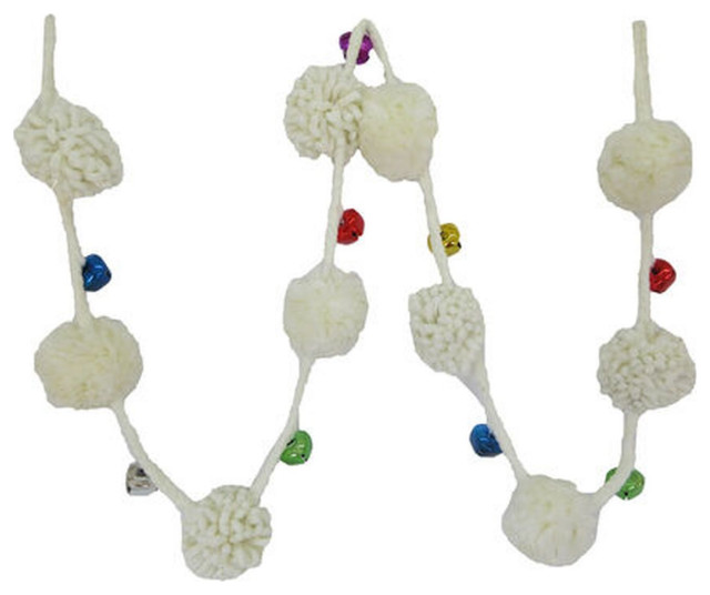 North Pole Sweet Shoppe 6Ft White Pom Pom Garland With Color Balls ...