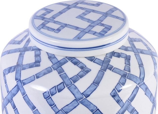 Legend of Asia Blue and White Bamboo Joints Round Tea Jar 1202S - Asian ...