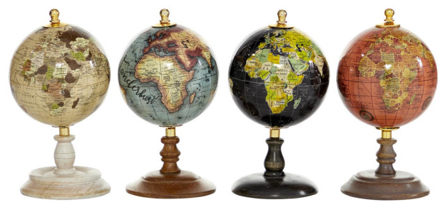 Zimlay Small Multi Colored Wooden Set of 4 Globes 46775 - Traditional ...