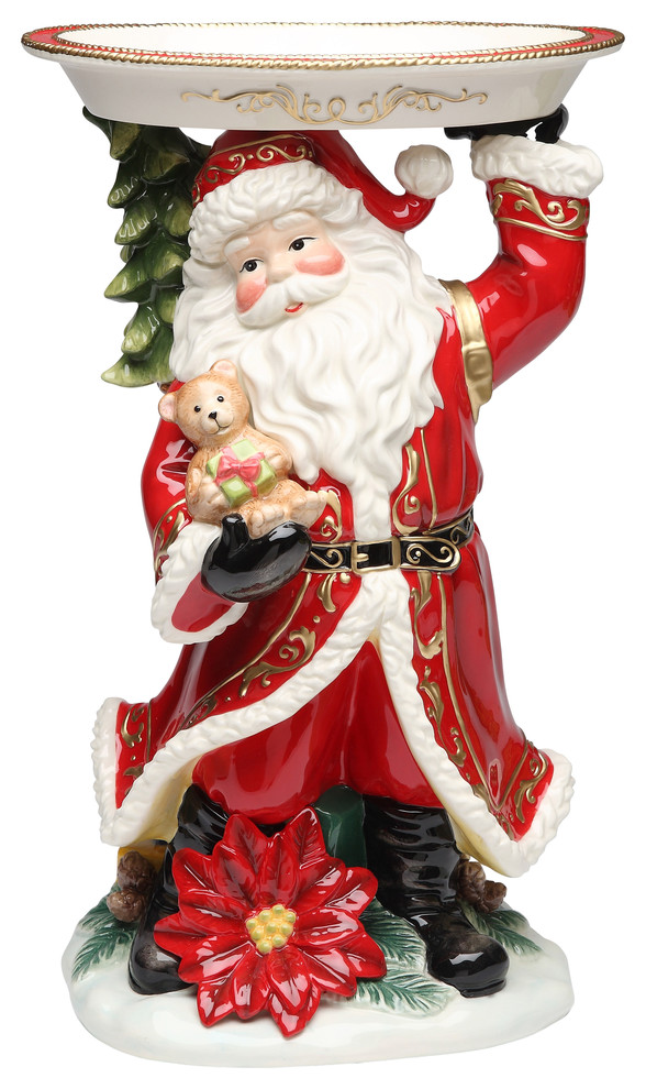 Tabletop Santa Figurine With Plate Christmas Tree Poinsettia 56347 ...